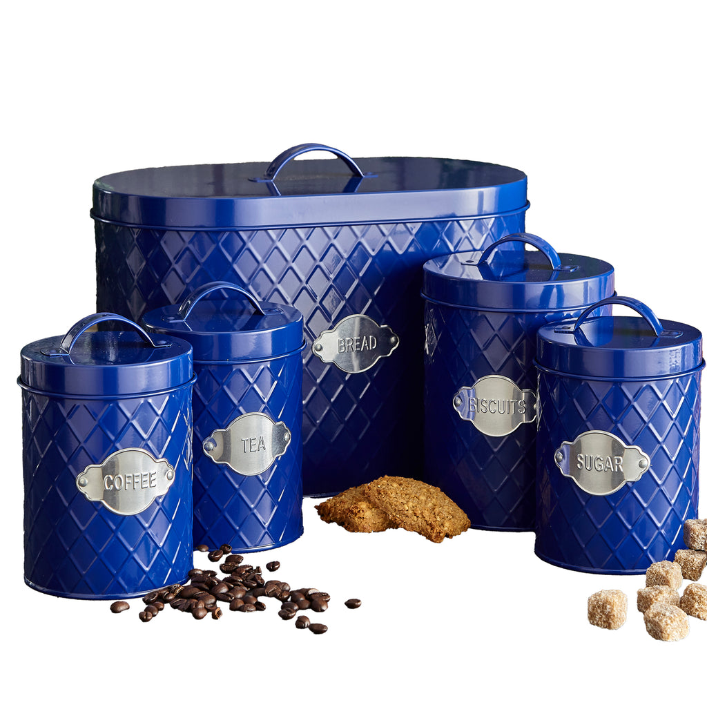Neo Navy Blue Embossed 5 Piece Kitchen Canister Set – Neo Direct