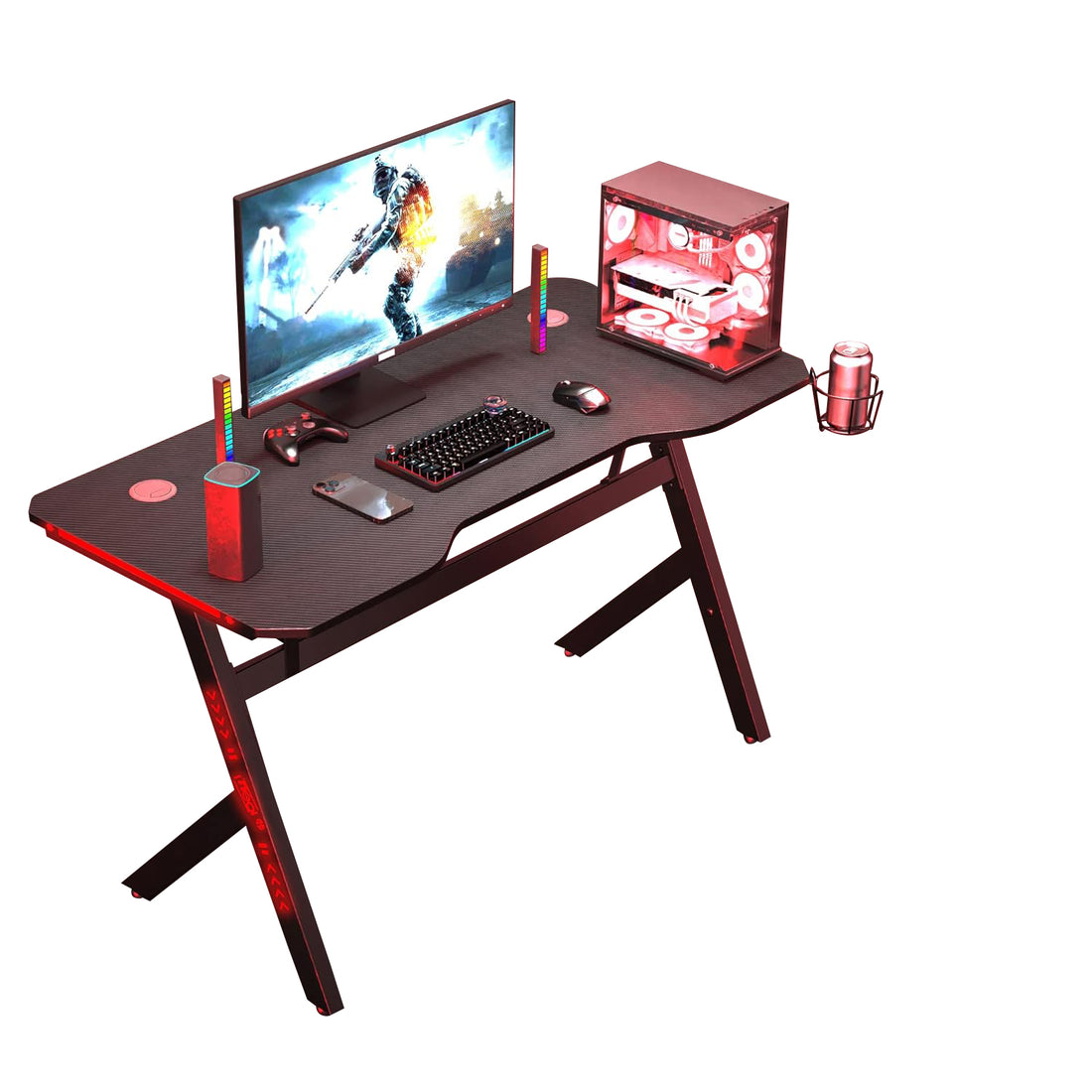 Neo LED Ergonomic Gaming Desk with Cup Holder and Cable Management ...