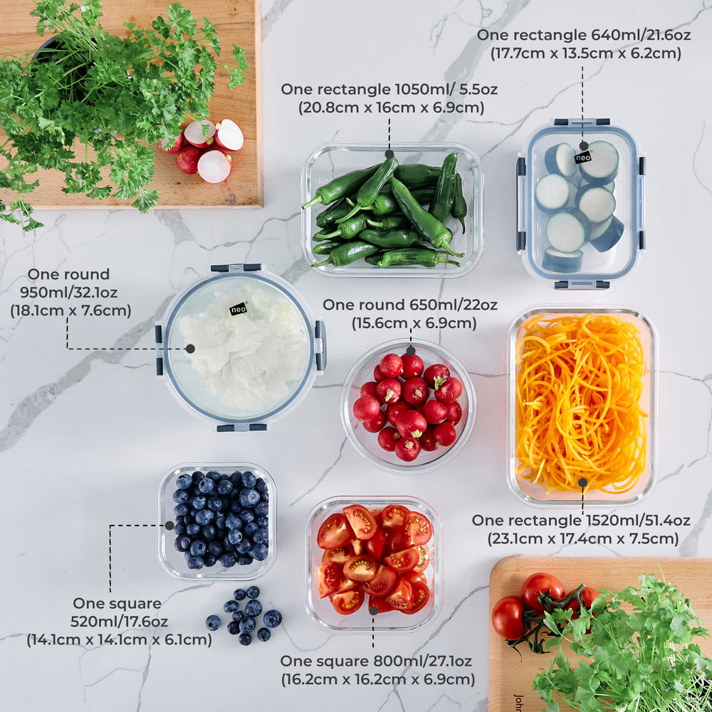 Neo 7 Glass Containers & 7 Lids Food Storage Set - 7 Piece – Neo Direct