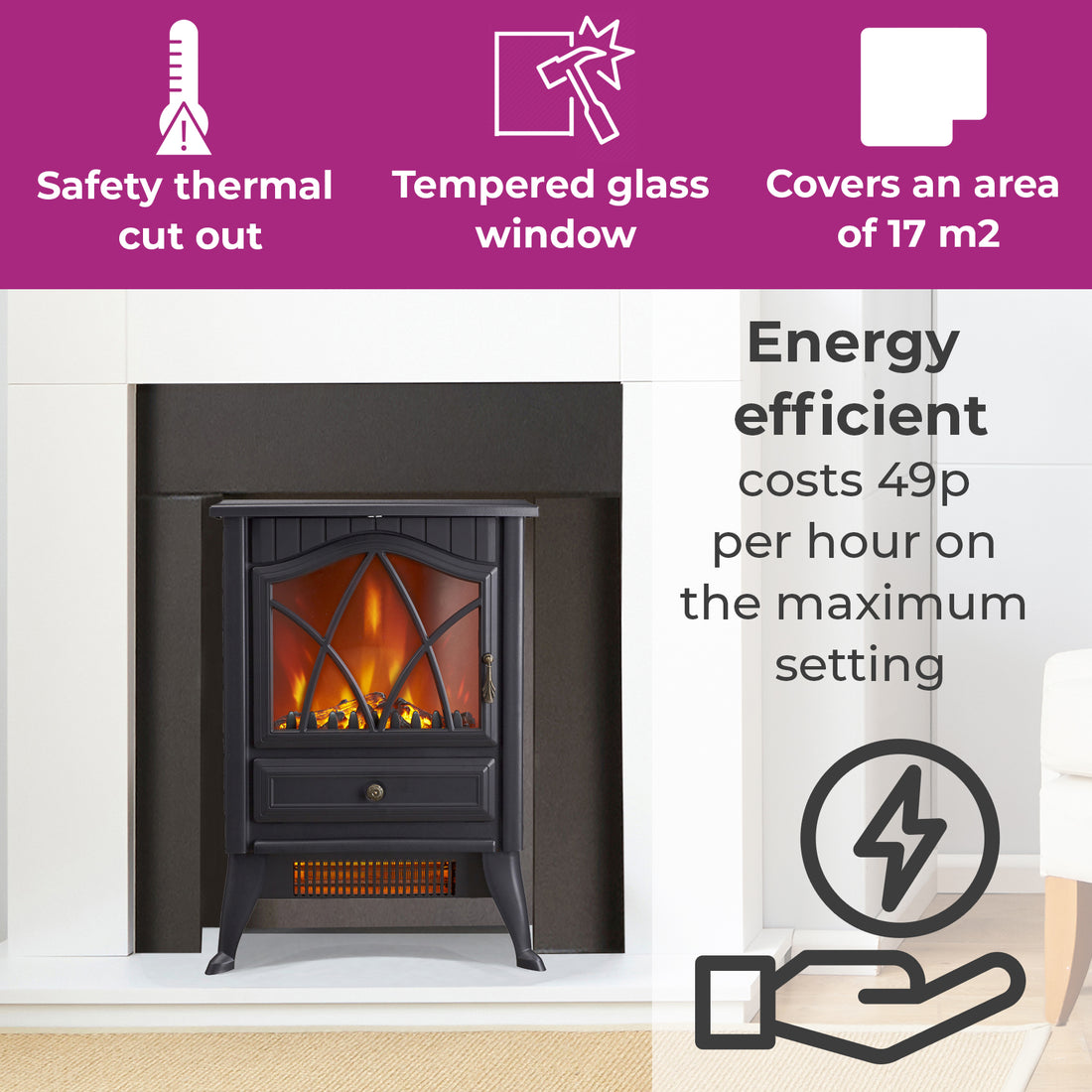 Neo Electric Fire Heater Realistic Flame Effect - Black – Neo Direct