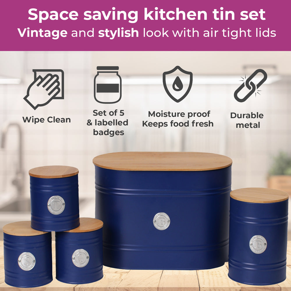 Neo Navy Blue Scandi 5 Piece Kitchen Canister Set – Neo Direct