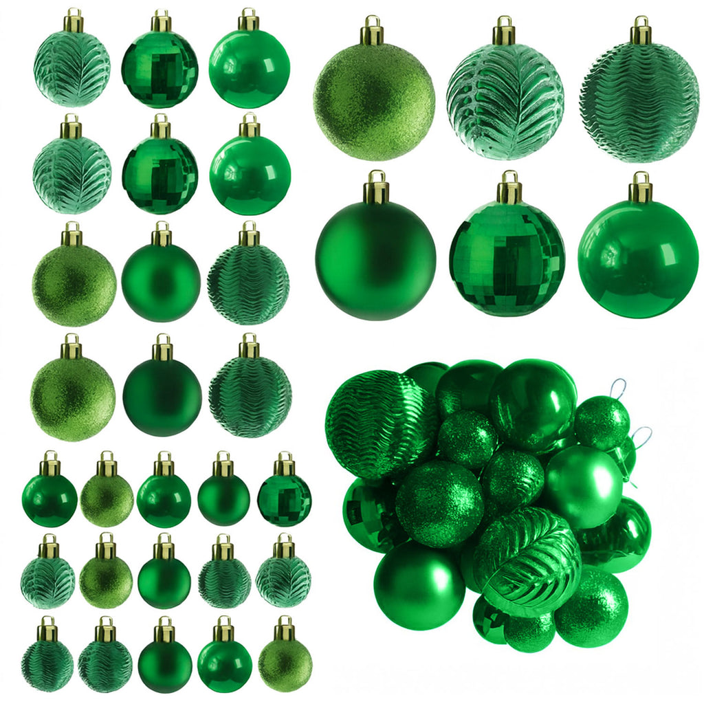 Neo Green 36 Christmas Tree Ornaments Set Baubles Glitter Balls Holida ...
