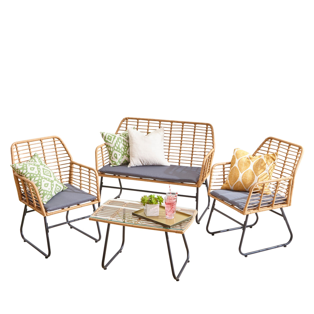 Neo Grey 4 Piece Bamboo Style Table & Chairs Set – Neo Direct