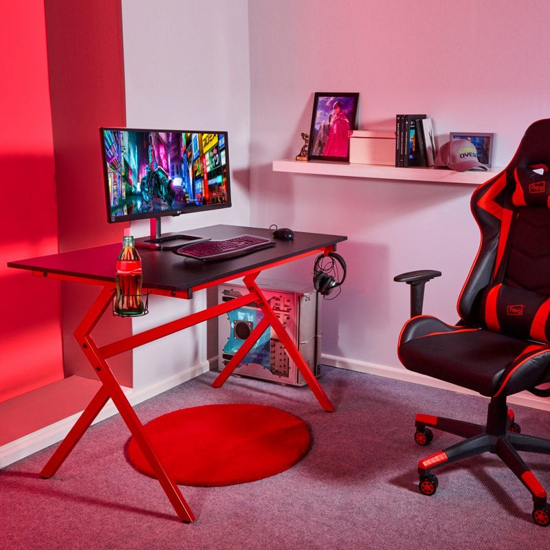 Neo Red Ergonomic PC Gaming Office Computer Desk with Headphone Hook ...