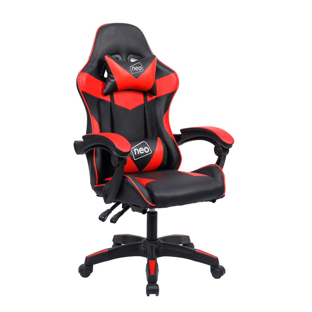 Neo Gaming Chair Red Leather with Footrest, Recliner Swivel – Neo Direct