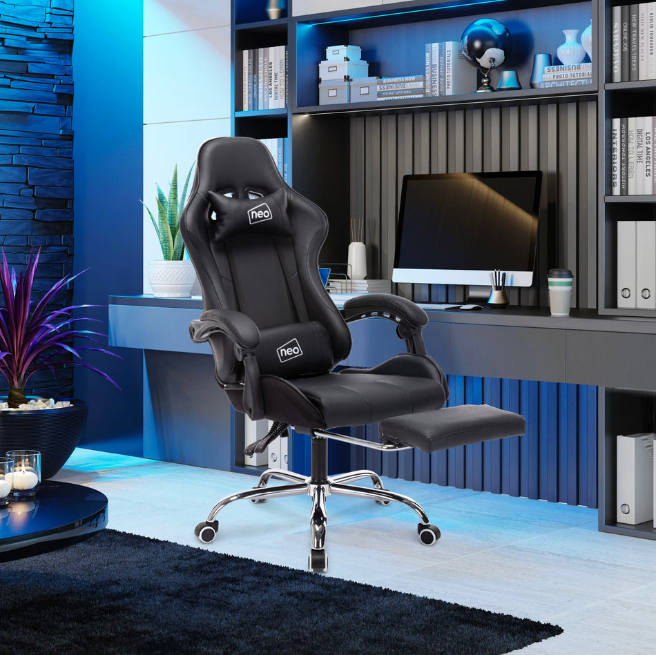 Neo Black Leather Gaming Chair with Massage Function and Footrest – Neo ...